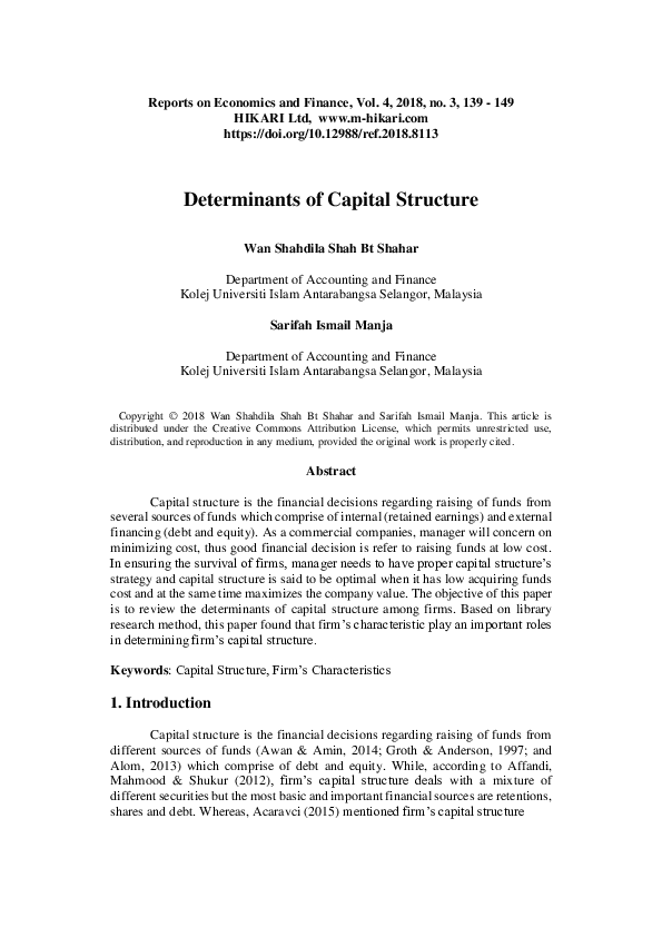 (PDF) Determinants of capital structure