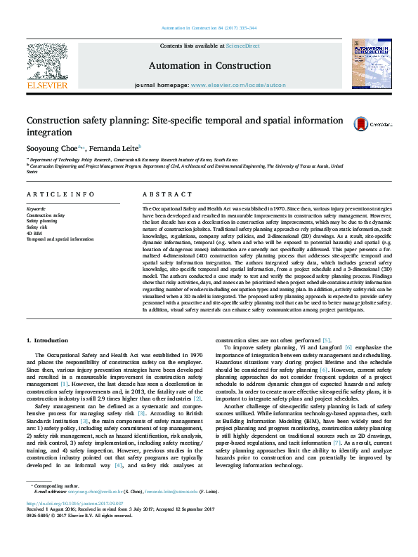 (PDF) Construction safety planning: Site-specific temporal and spatial ...