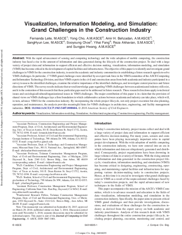(PDF) Visualization, Information Modeling, and Simulation: Grand Challenges in the Construction ...