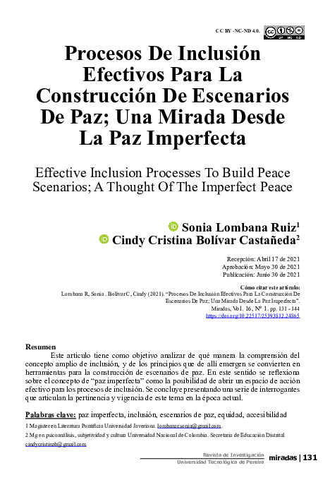 (PDF) Procesos De Inclusión Efectivos Para La Construcción De ...