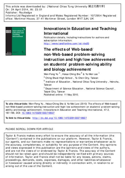 Pdf The Effects Of Web‐basednon‐web‐based Problem‐solving Instruction And Highlow 
