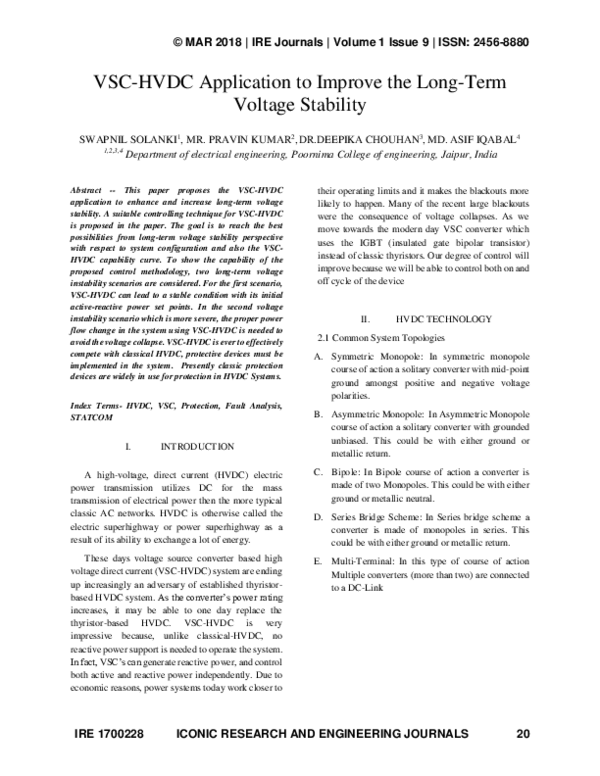 (PDF) Vsc-hvdc Application To Improve Long-term Voltage Stability