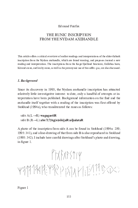 (PDF) “The Runic Inscription from the Nydam Axehandle”
