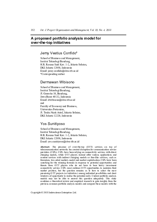(PDF) A proposed portfolio analysis model for over-the-top initiatives
