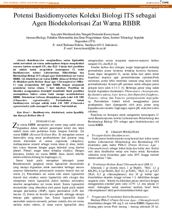 (PDF) Potensi Basidiomycetes Koleksi Biologi ITS sebagai Agen ...