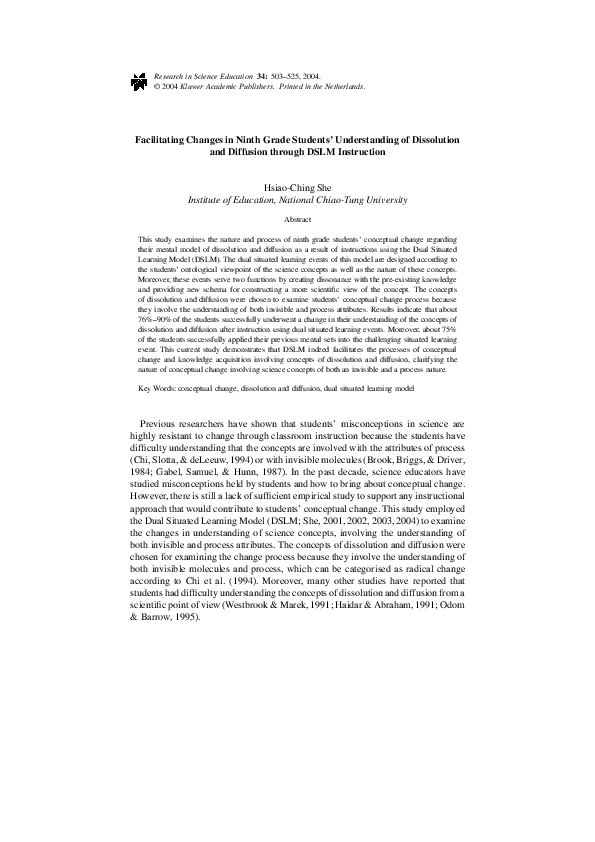 (PDF) Facilitating Changes in Ninth Grade Students? Understanding of ...