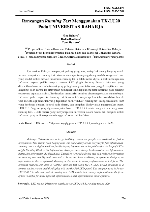 (PDF) Rancangan Running Text Menggunakan TX-LU20 Pada UNIVERSITAS RAHARJA