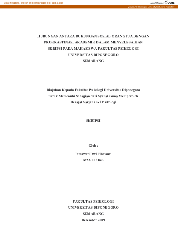 (PDF) Hubungan antara Dukungan Sosial Orangtua dengan Prokratinasi Akademik dalam Menyelesaikan ...