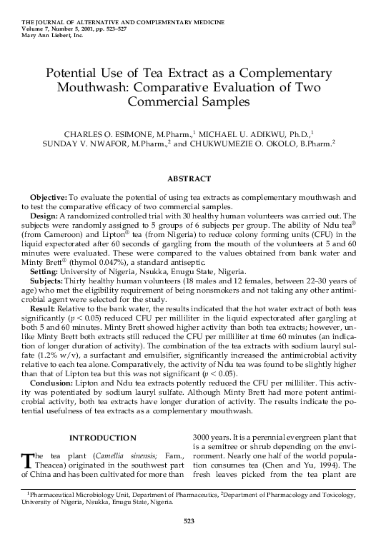 (PDF) Potential Use of Tea Extract as a Complementary Mouthwash ...