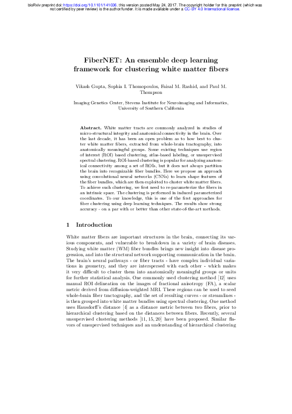 Pdf Fibernet An Ensemble Deep Learning Framework For Clustering White Matter Fibers