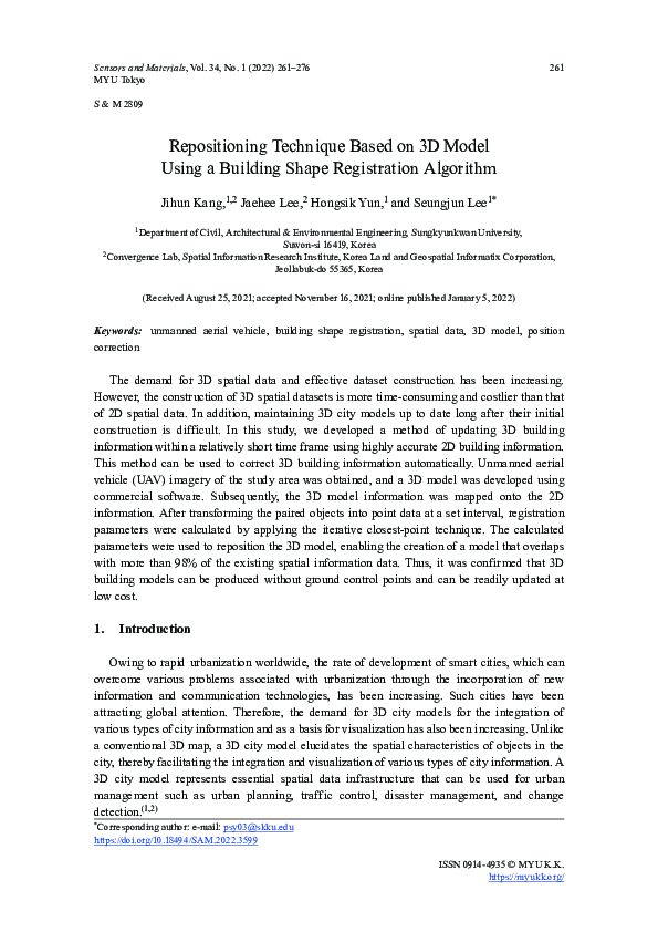 (PDF) Repositioning Technique Based on 3D Model Using a Building Shape Registration Algorithm