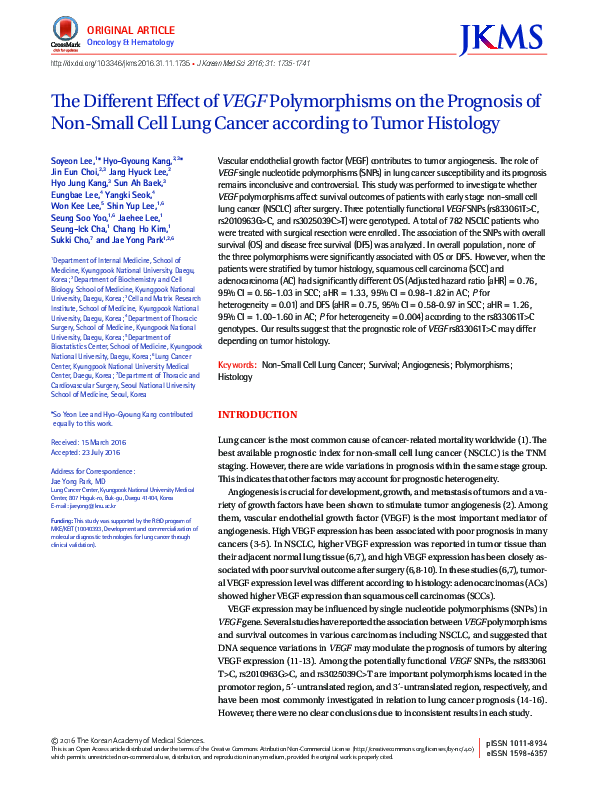 (PDF) The Different Effect of VEGF Polymorphisms on the Prognosis of ...