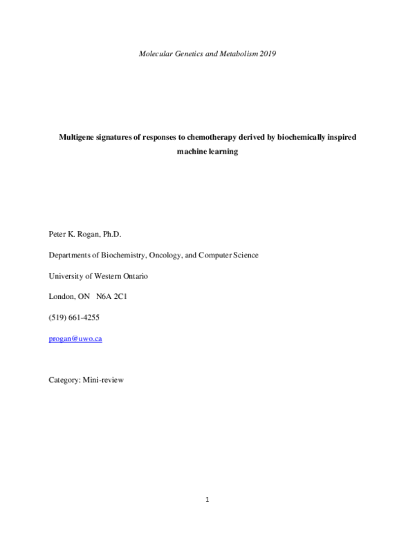 (PDF) Molecular Genetics and Metabolism 2019 Multigene signatures of ...