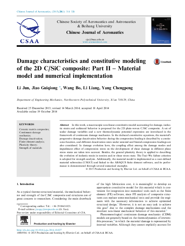 (PDF) Damage characteristics and constitutive modeling of the 2D C/SiC composite: Part II ...