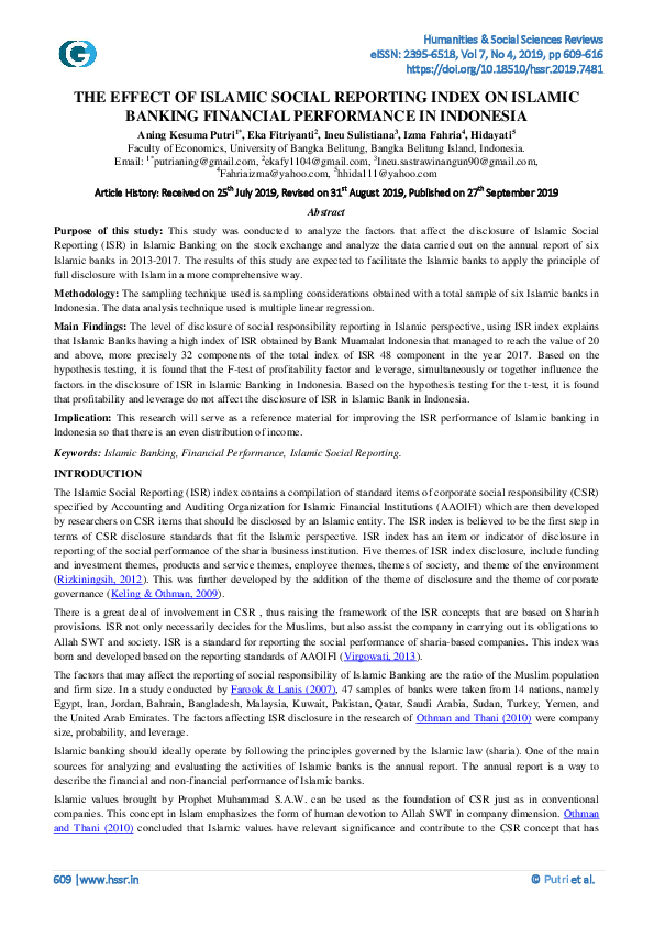 (PDF) The Effect of Islamic Social Reporting Index on Islamic Banking ...