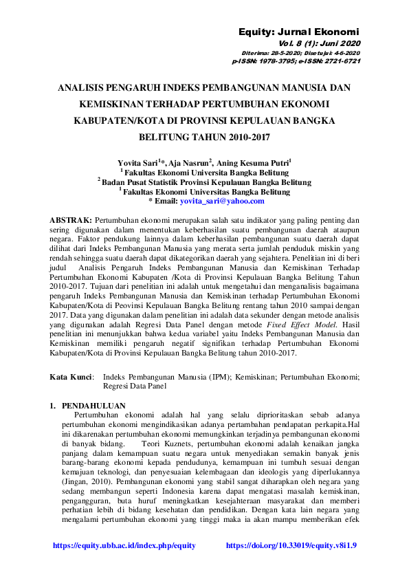 (PDF) Analisis Pengaruh Indeks Pembangunan Manusia Dan Kemiskinan Terhadap Pertumbuhan Ekonomi ...