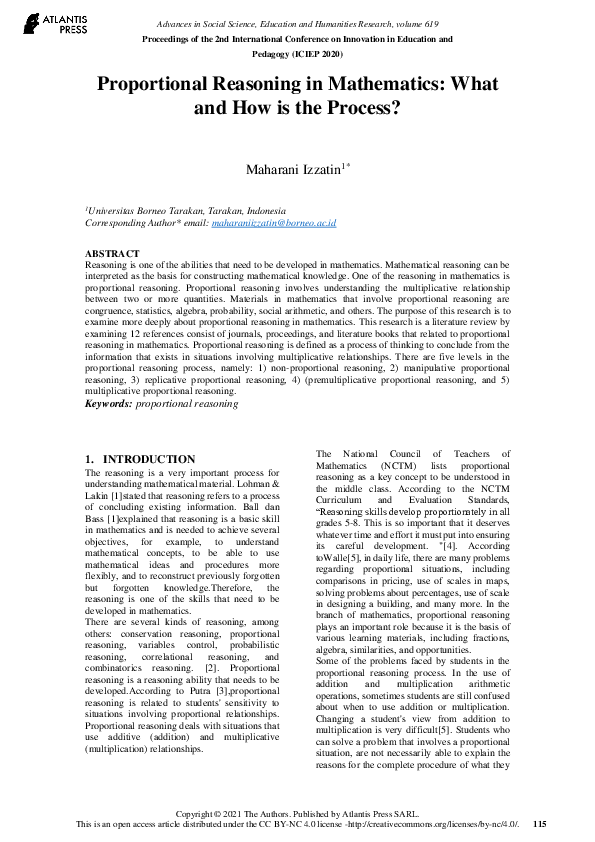 (PDF) Proportional Reasoning in Mathematics: What and How is the Process?