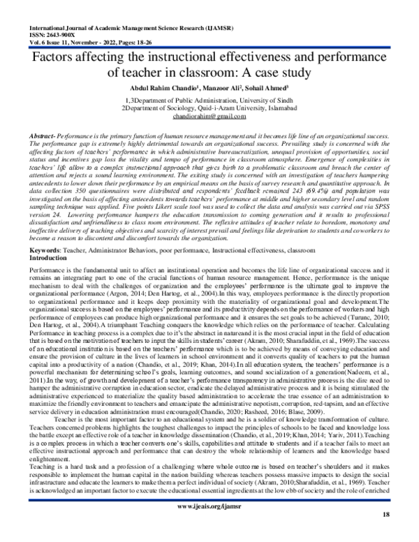 (PDF) Factors affecting the instructional effectiveness and performance of teacher in classroom ...