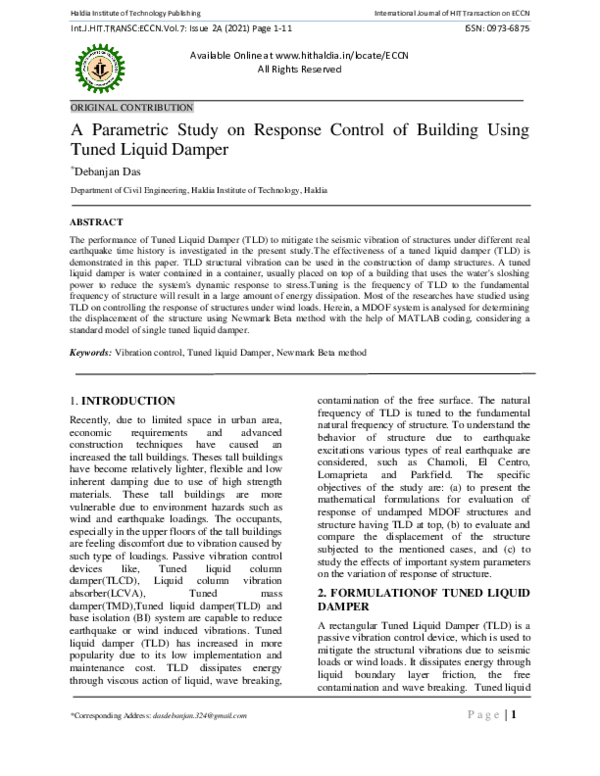 (PDF) A Parametric Study on Response Control of Building Using Tuned Liquid Damper