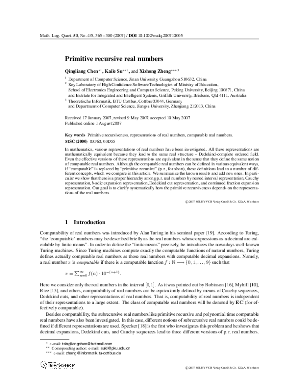 (PDF) Primitive recursive real numbers