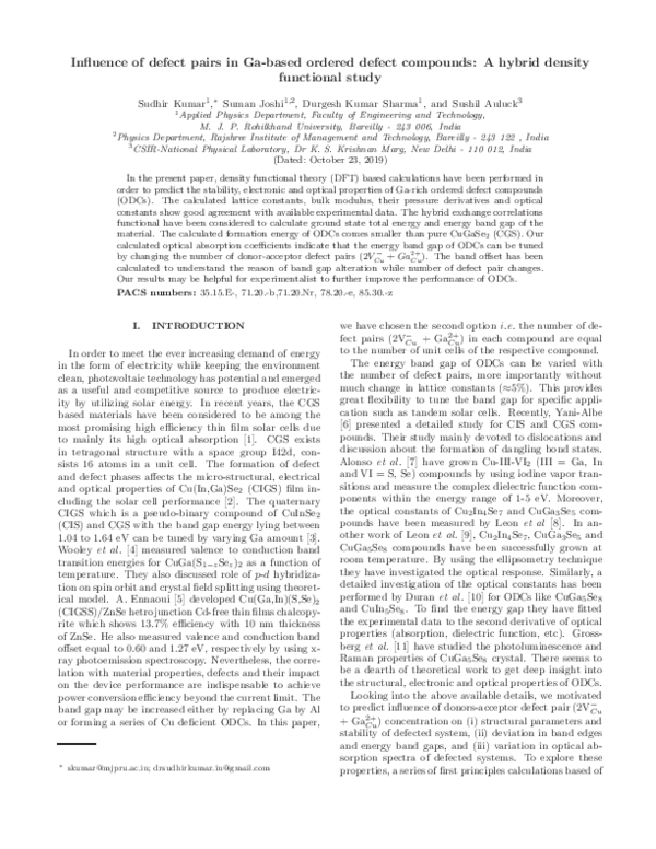 (PDF) Influence of defect pairs in Ga-based ordered defect compounds: A hybrid density ...