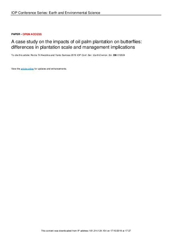 (PDF) A case study on the impacts of oil palm plantation on butterflies: differences in ...