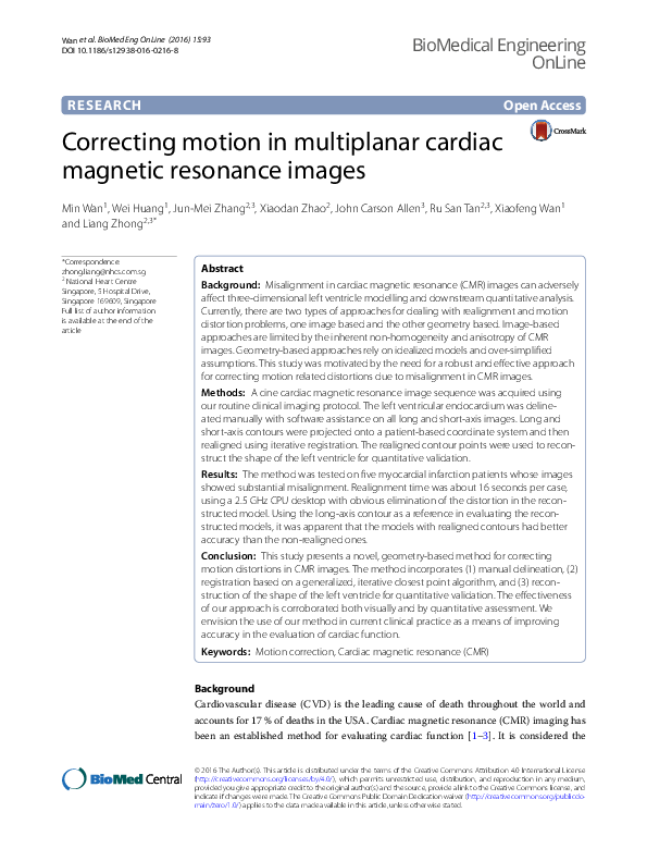 (PDF) Correcting motion in multiplanar cardiac magnetic resonance images