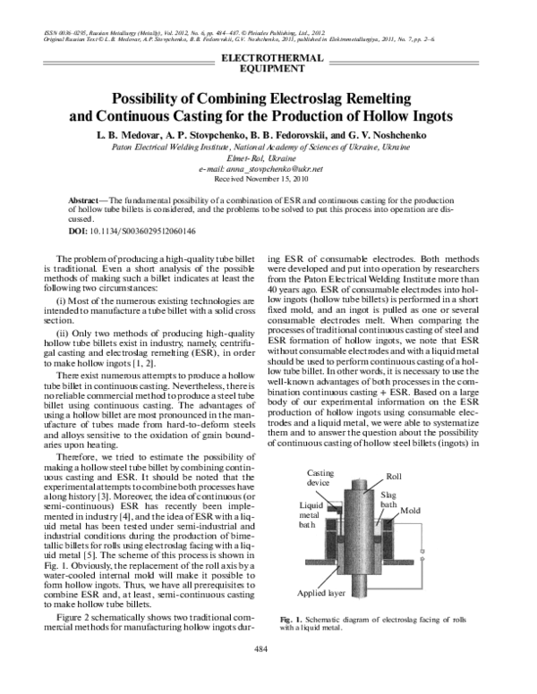 (PDF) Possibility of combining electroslag remelting and continuous casting for the production ...