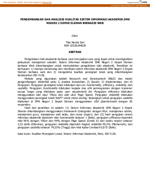 (PDF) Pengembangan Dan Analisis Kualitas Sistem Informasi Akademik SMK Negeri 2 Depok Sleman ...