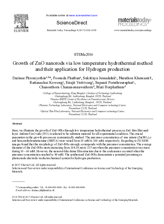 (PDF) Growth of ZnO nanorods via low temperature hydrothermal method and their application for ...