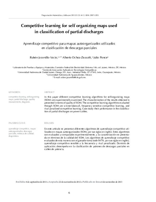 (PDF) Competitive learning for Self Organizing Maps used in classification of partial discharge