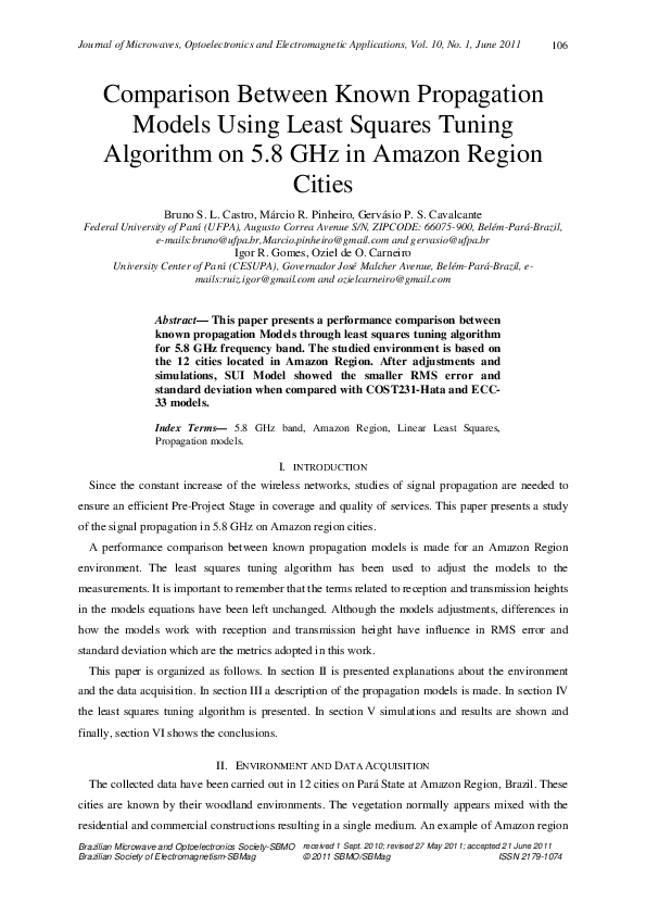 Pdf Comparison Between Known Propagation Models Using Least Squares Tuning Algorithm On 58