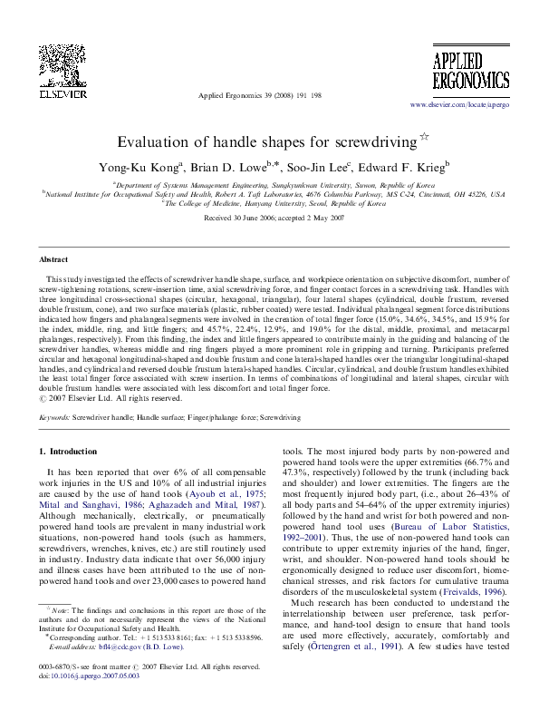 (PDF) Evaluation of handle shapes for screwdriving