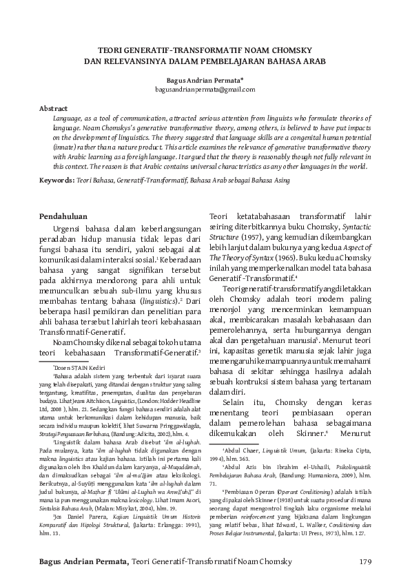 (PDF) Teori Generatif-Transformatif Noam Chomsky Dan Relevansinya Dalam ...