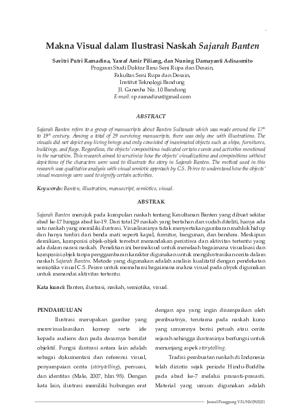 (PDF) Makna Visual dalam Ilustrasi Naskah Sajarah Banten | Savitri ...