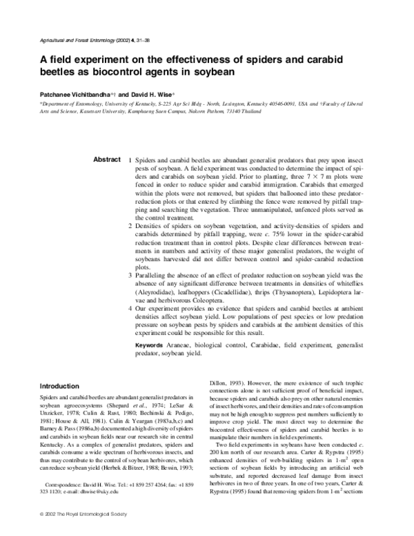 (PDF) A field experiment on the effectiveness of spiders and carabid ...