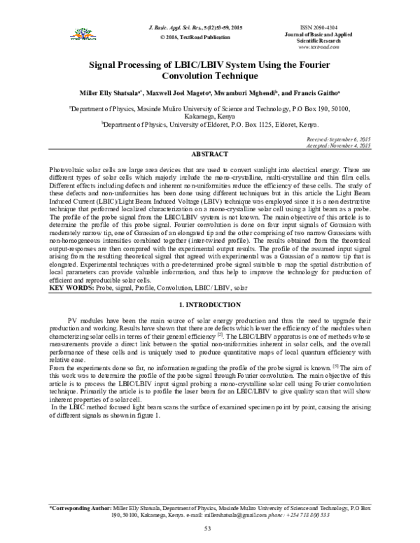 (PDF) Signal Processing of LBIC/LBIV System Using the Fourier Convolution Technique