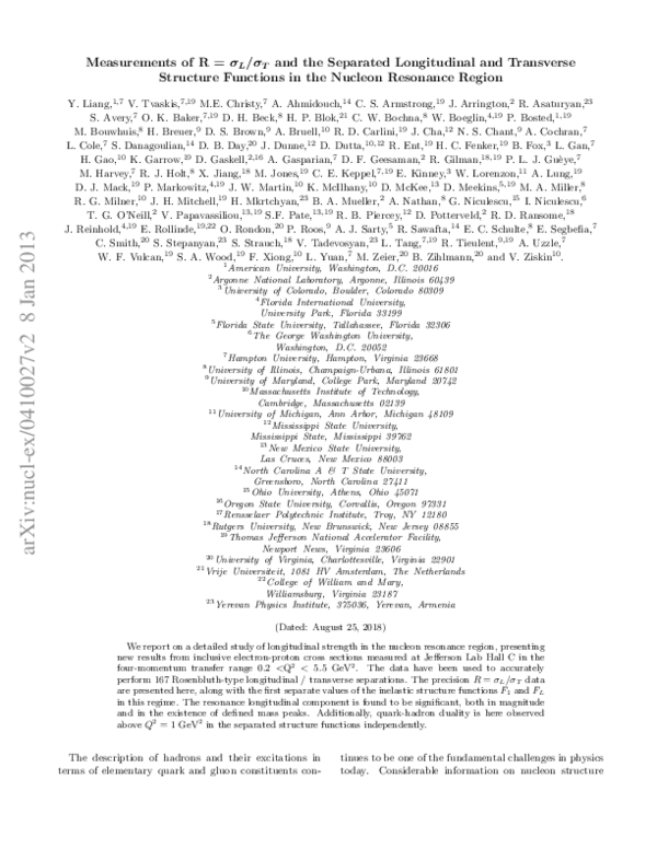 (PDF) Measurement of R = {sigma}{sub L}/{sigma}{sub T} and the ...