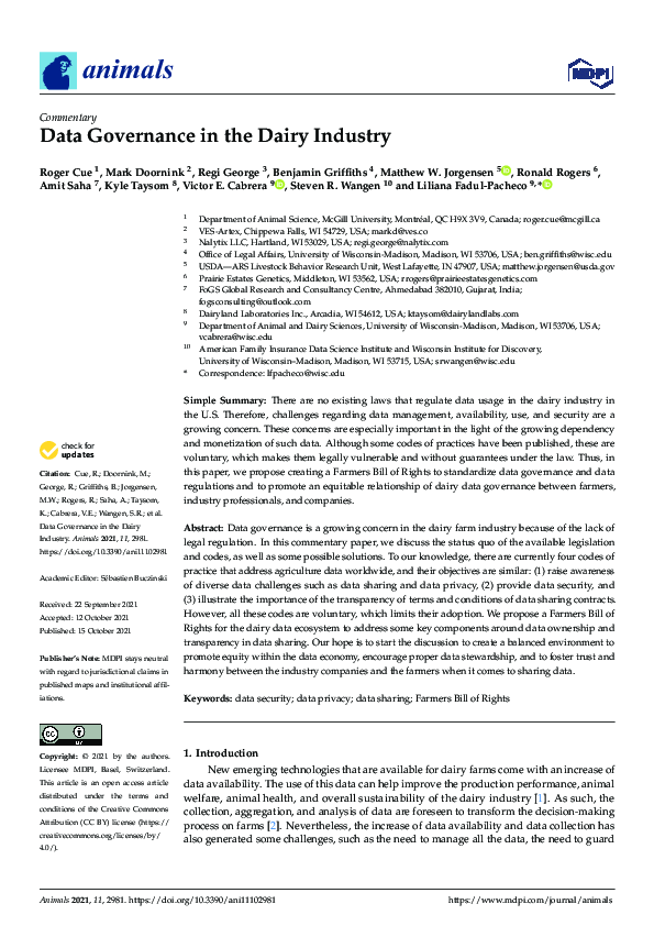 (PDF) Data Governance in the Dairy Industry