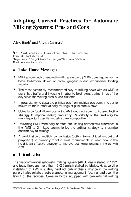 (PDF) Adapting Current Practices for Automatic Milking Systems: Pros and Cons