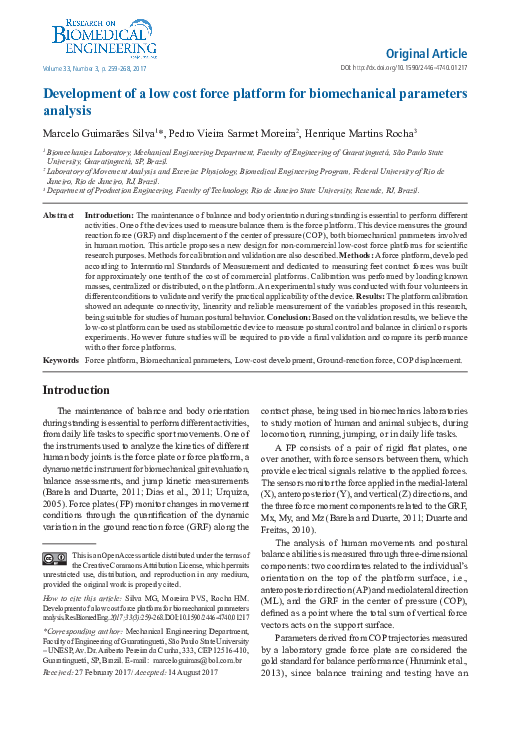(PDF) Development of a low cost force platform for biomechanical parameters analysis