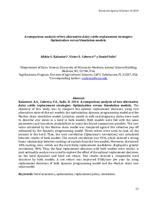 (PDF) A comparison analysis of two alternative dairy cattle replacement strategies: Optimization ...