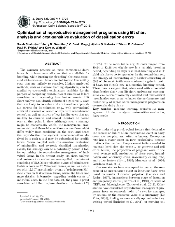 (PDF) Optimization of reproductive management programs using lift chart analysis and cost ...
