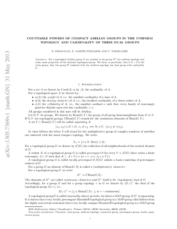 (PDF) Countable Powers of Compact Abelian Groups in the Uniform ...