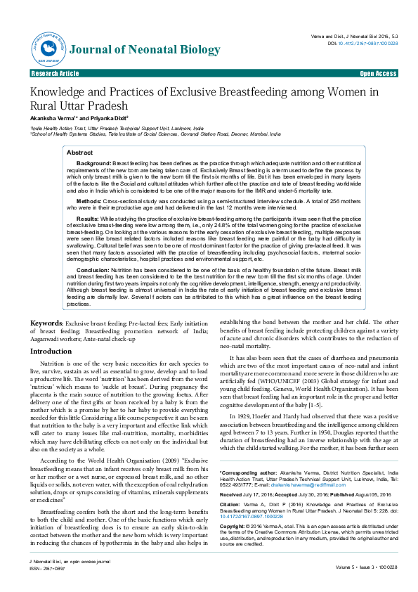 Pdf Knowledge And Practices Of Exclusive Breastfeeding Among Women In