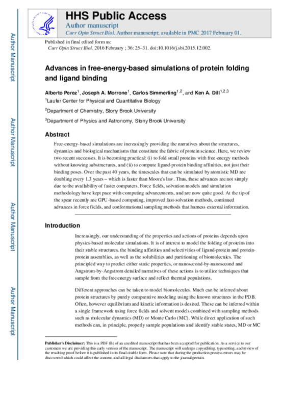 (PDF) Free Energy Simulations in Protein Folding and Ligand Binding