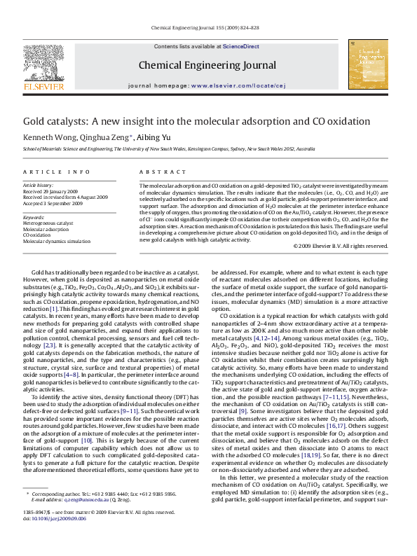 (PDF) Gold catalysts: A new insight into the molecular adsorption and ...