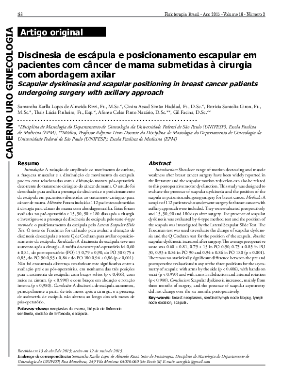 (PDF) CADERNO URO GINECOLOGIA Discinesia de escápula e posicionamento ...