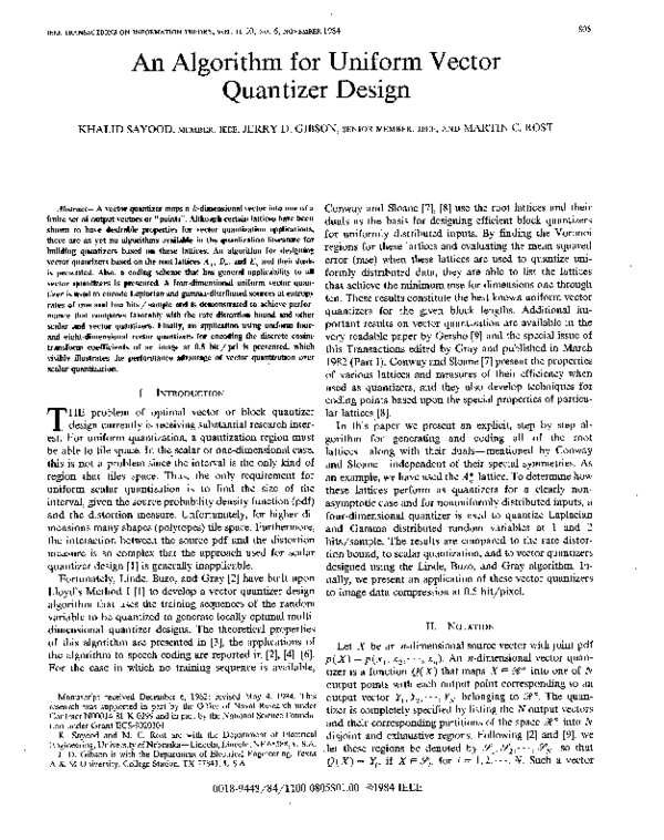 (PDF) An algorithm for uniform vector quantizer design