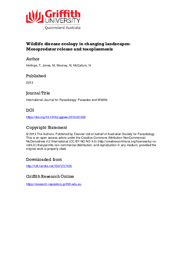 (PDF) Wildlife disease ecology in changing landscapes: Mesopredator ...